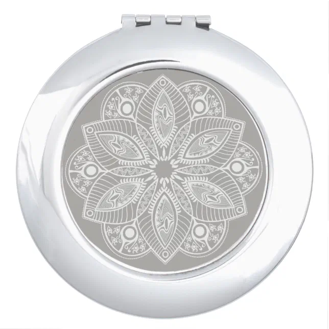 Exotic White Mandala on Gray Background Compact Mirror | Zazzle