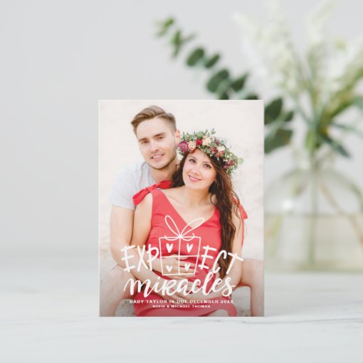 Expect Miracles Lettering Holiday Pregnancy Announcement Postcard | Zazzle