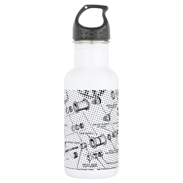 Exploded Hub Diagram (black/white) Water Bottle | Zazzle