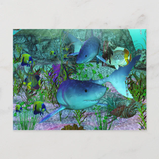 Exploration 3D Sharks Postcard | Zazzle