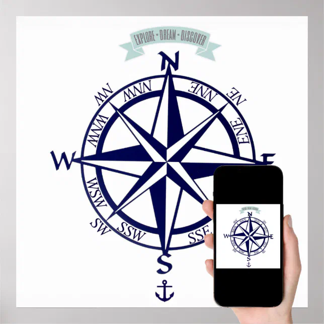 Explore-Dream-Discover Compass with anchor Print | Zazzle