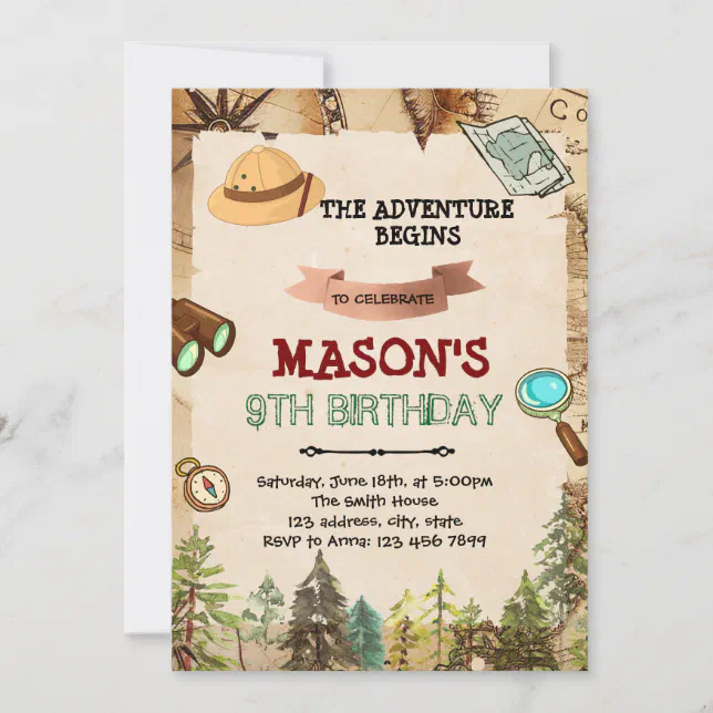 Explorer adventure birthday invitation | Zazzle