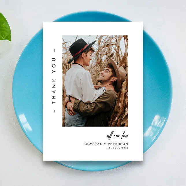 Express Your Thanks: Simple & Modern Photo Wedding Thank You Card | Zazzle