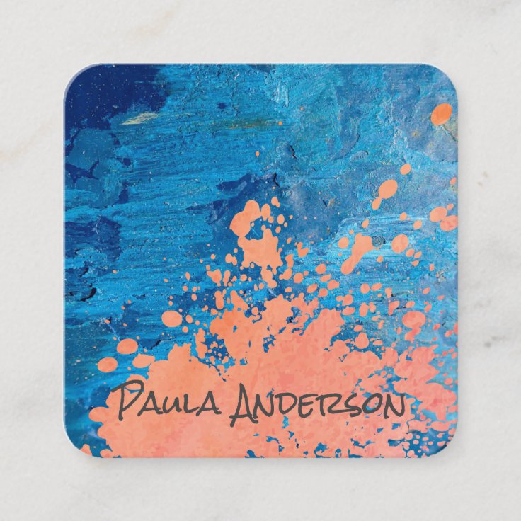 Expressive Paint Marble Texture | Script Monogram Square Business Card ...