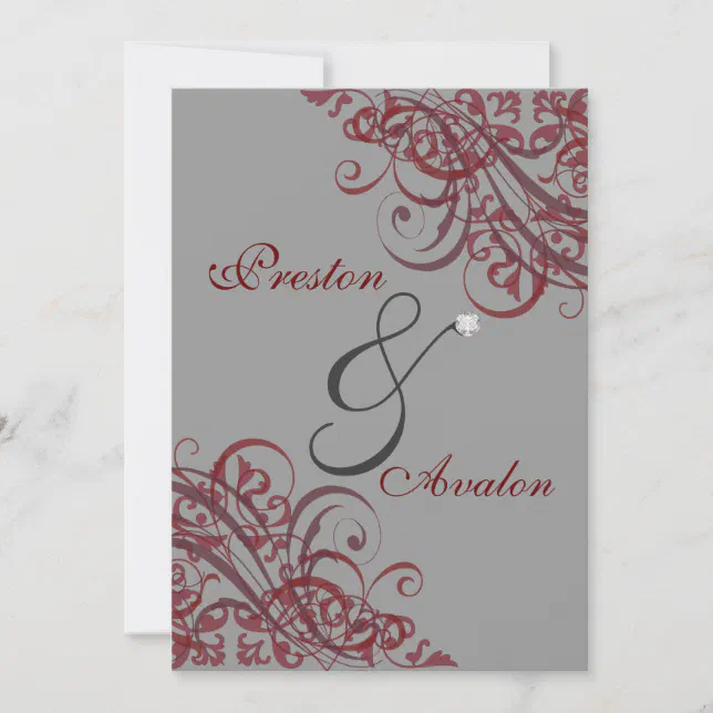 Exquisite Baroque Red Scroll 5x7 Invitation | Zazzle
