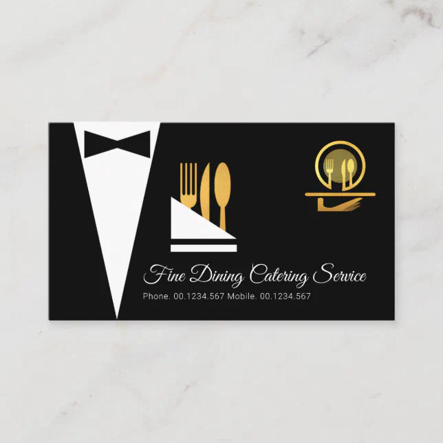Exquisite Elegant Black Tuxedo Fine Dining Business Card | Zazzle