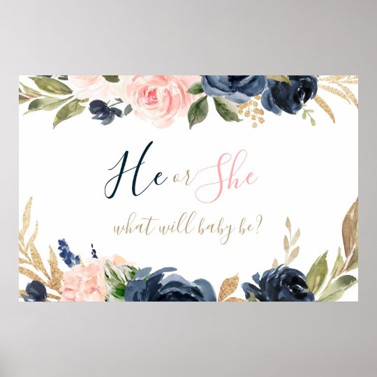 Exquisite Fall Floral Baby Gender Reveal Poster | Zazzle.com