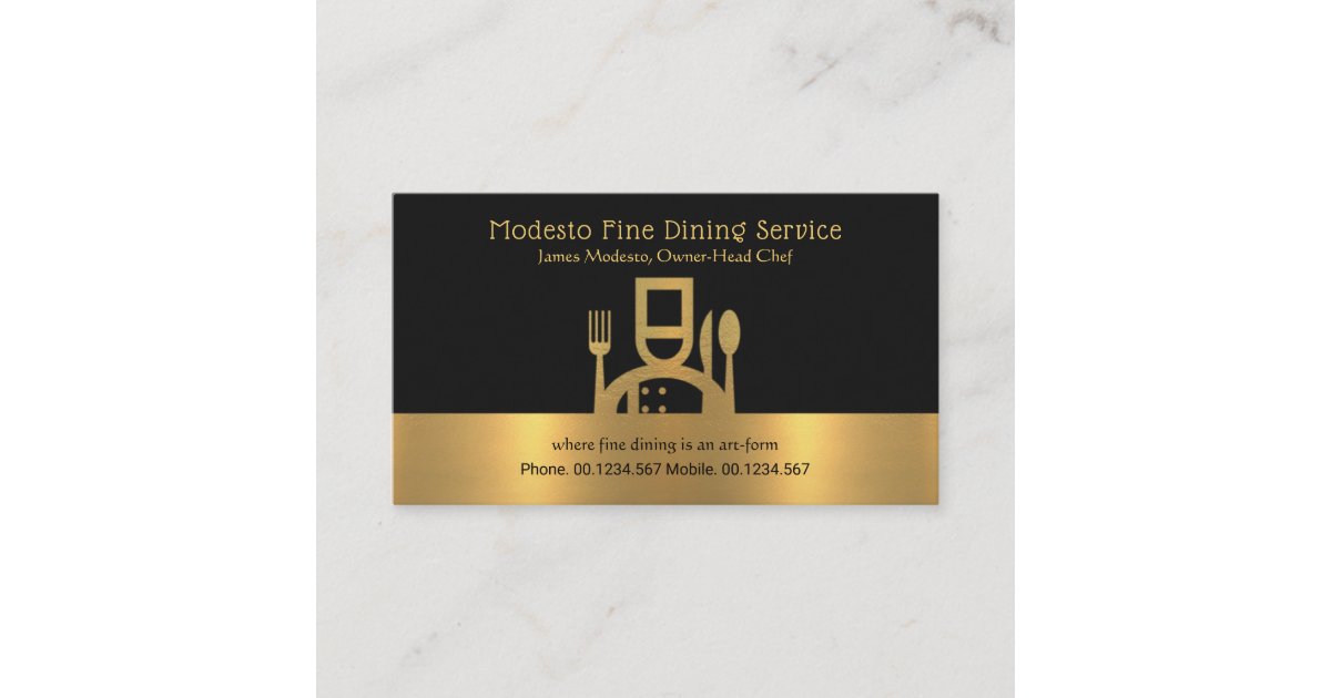Exquisite Gold Elegance Chef Border Fine Dining Business Card | Zazzle