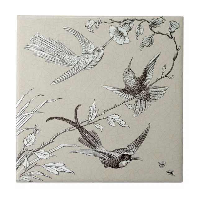 Exquisite Hummingbirds Insects Victorian Repro Ceramic Tile | Zazzle