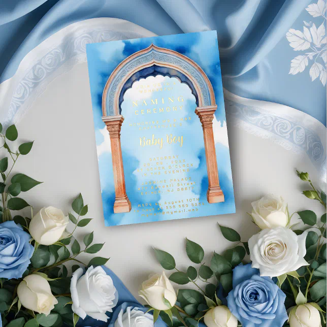 Exquisite Indian Architecture Arch Naming Ceremony Foil Invitation | Zazzle