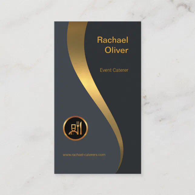 Exquisite Luxurious Gold Wave Fine Dining Caterer Business Card | Zazzle