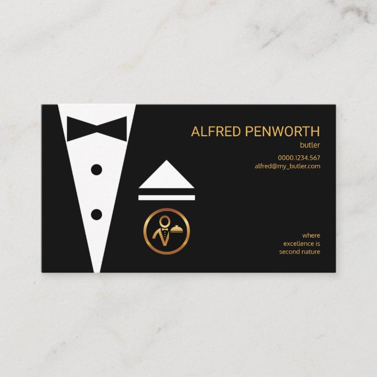 Exquisite Modern Suit Bow-Tie Professional Butler Business Card | Zazzle