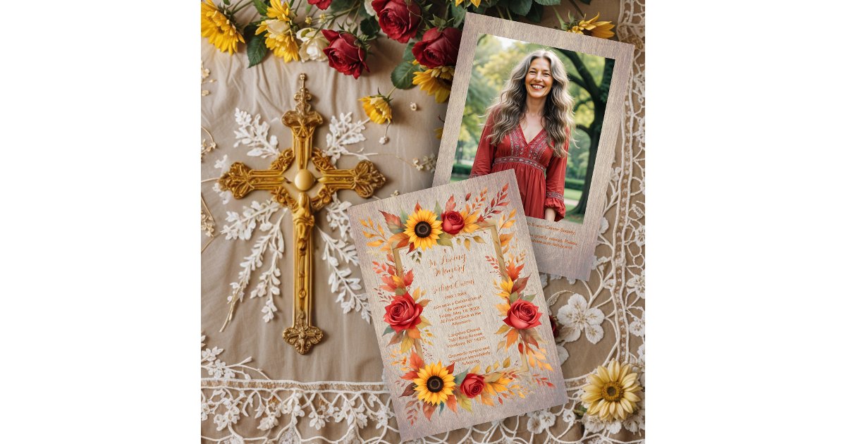 Exquisite Rustic Wood Botanical Frame Funeral Invitation | Zazzle