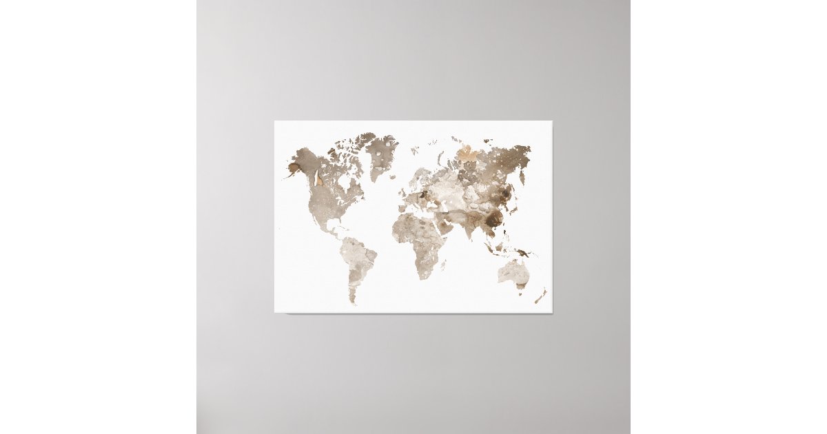 Extra large Neutral Color World Map Canvas | Zazzle