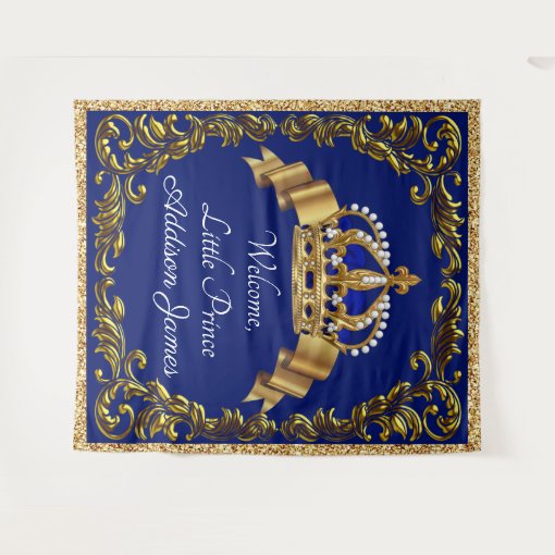 Extra Large Royal Blue Gold Prince Baby Backdrop | Zazzle