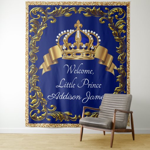 Extra Large Royal Blue Gold Prince Baby Backdrop | Zazzle