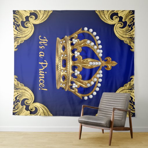 Extra Large Royal Blue Gold Prince Crown Backdrop | Zazzle