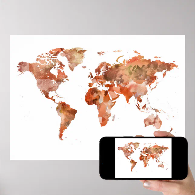 Extra large Terracotta Map, World Map poster | Zazzle