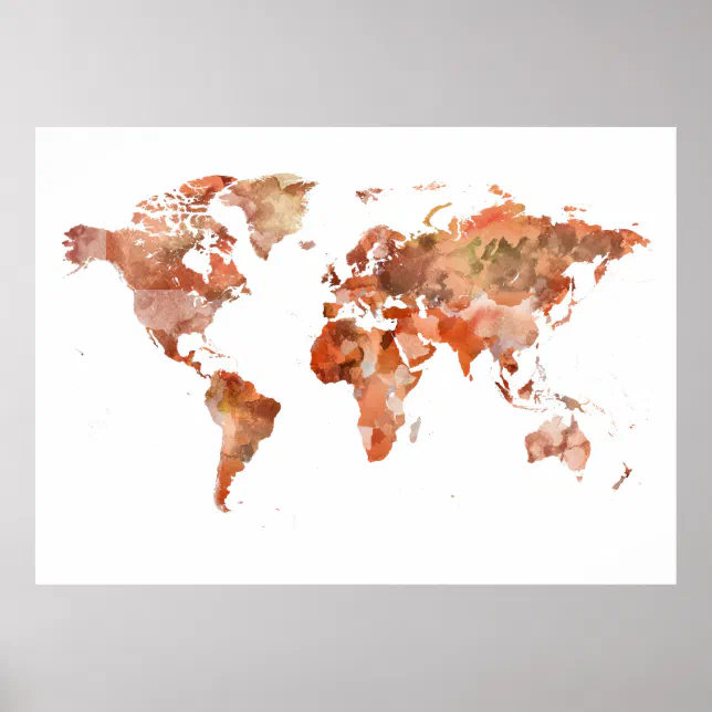 Extra large Terracotta Map, World Map poster | Zazzle