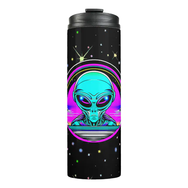 Extra Terrestrial Alien Flying a UFO Thermal Tumbler | Zazzle
