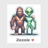 Extraterrestrial Alien Being and Bigfoot Pixel Art Sticker | Zazzle
