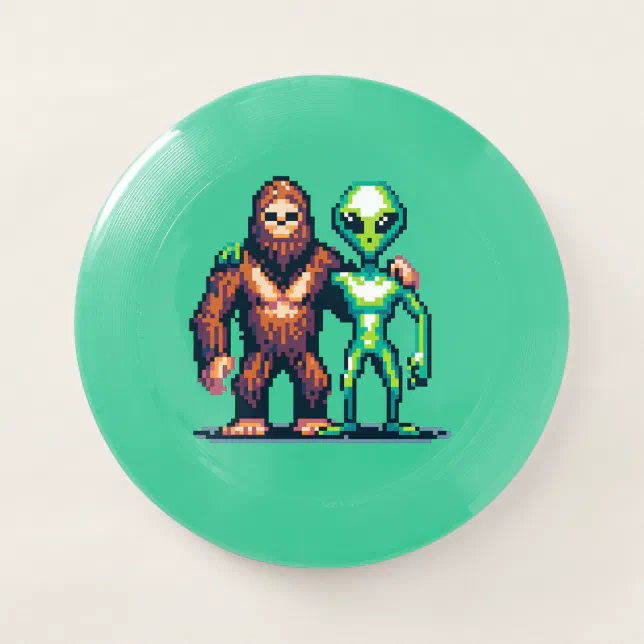 Extraterrestrial Alien Being and Bigfoot Pixel Art Wham-O Frisbee | Zazzle