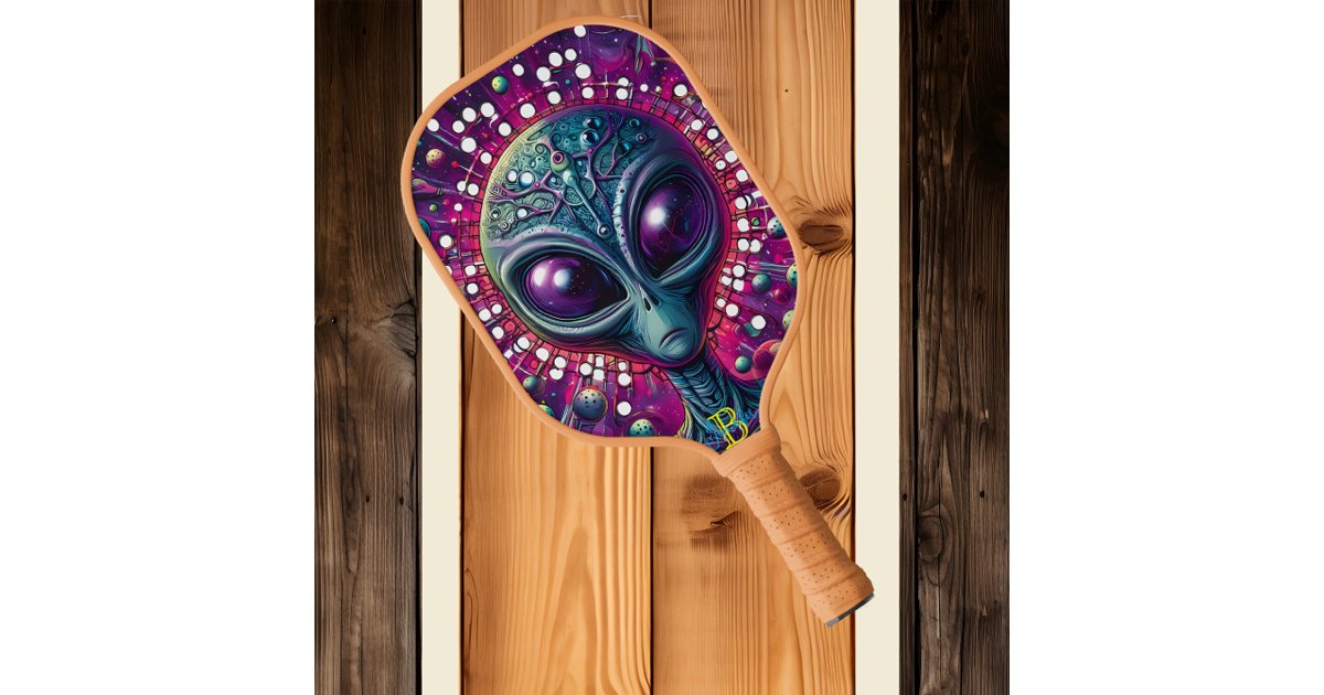 Extraterrestrial Encounter: Alien Head Surrounded Pickleball Paddle ...