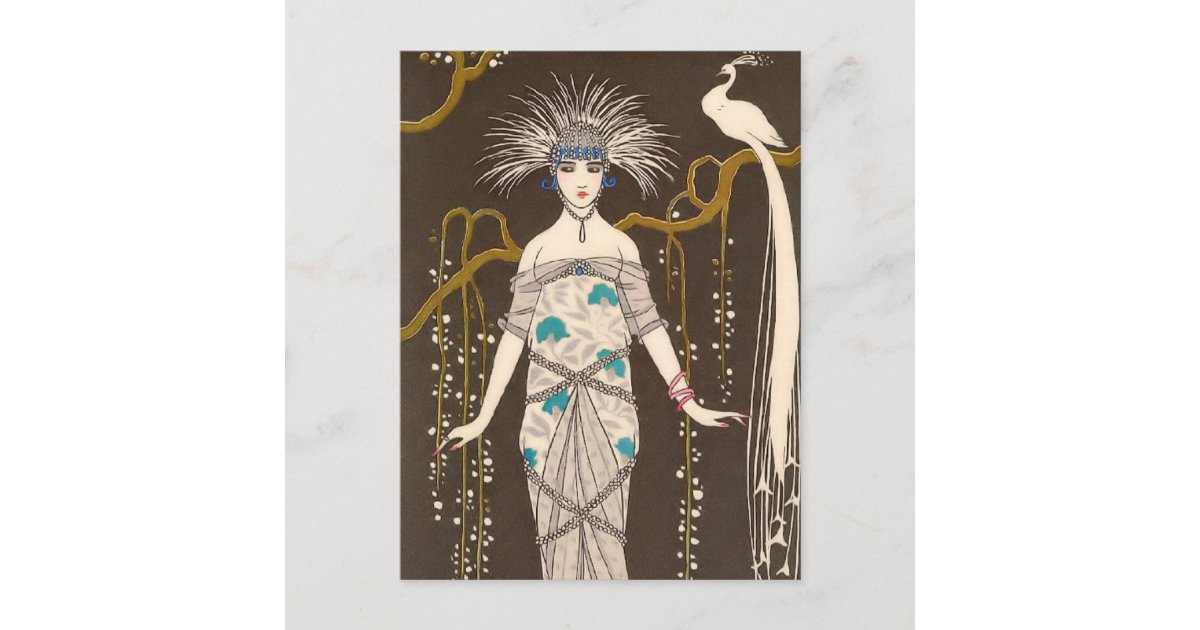 Extravagant Evening Dress Illustration Postcard | Zazzle