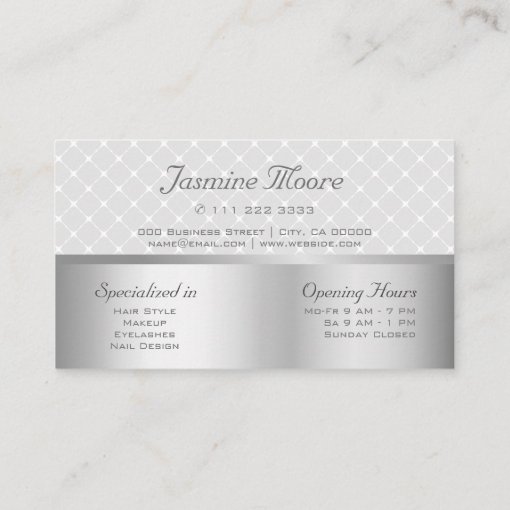 Extravagant Silver Effect Custom Logo - Open Hours Business Card | Zazzle