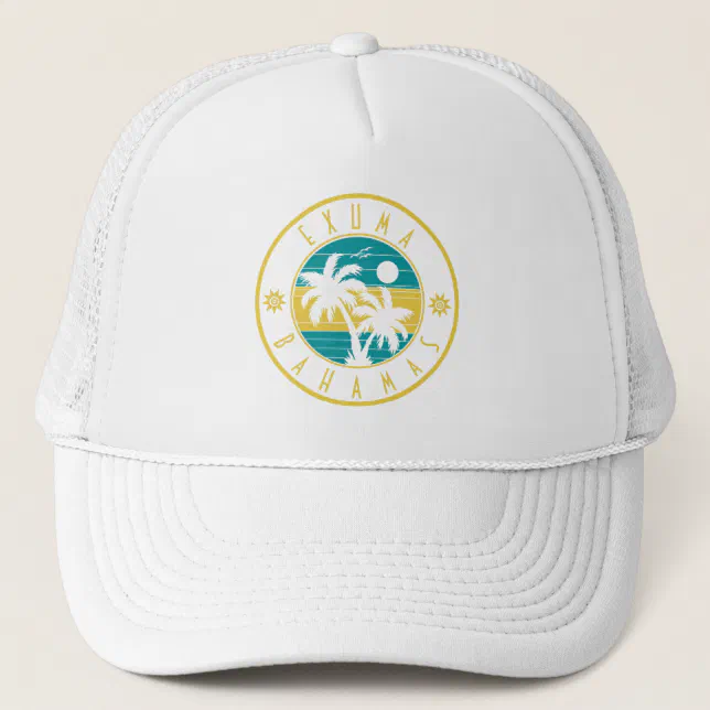 Exuma Bahamas Islands Retro Palm Trees Souvenirs Trucker Hat | Zazzle