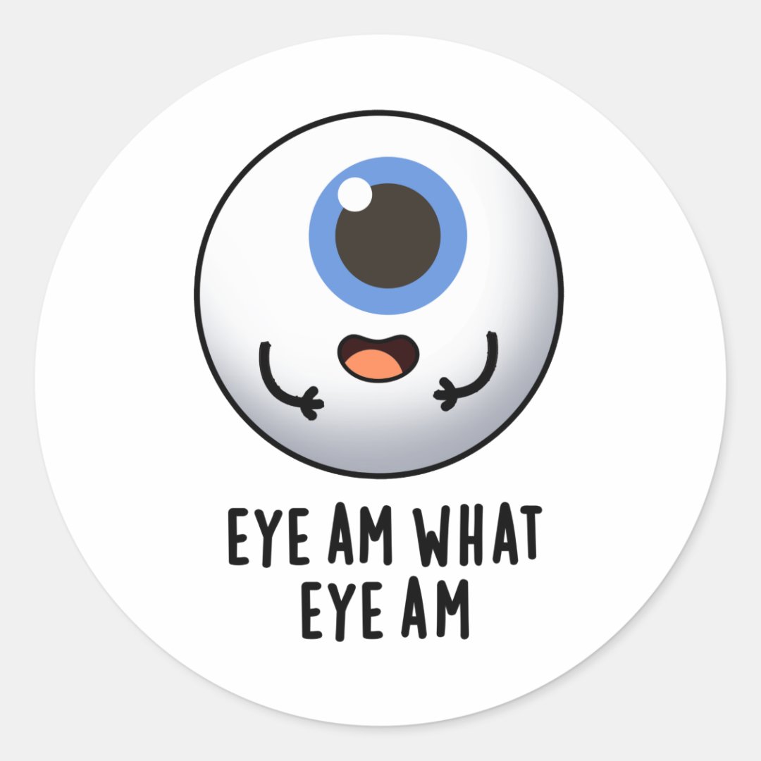 Eye Am What Eye Am Funny Eyeball Pun Classic Round Sticker | Zazzle