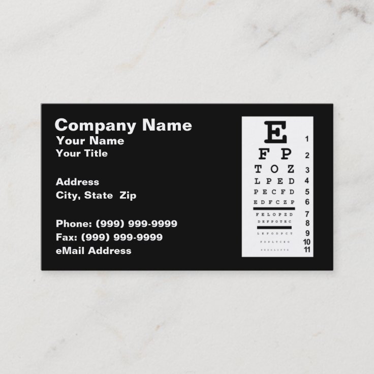 Eye Chart Against Black Background Business Card | Zazzle