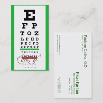eye chart optometrist business card | Zazzle