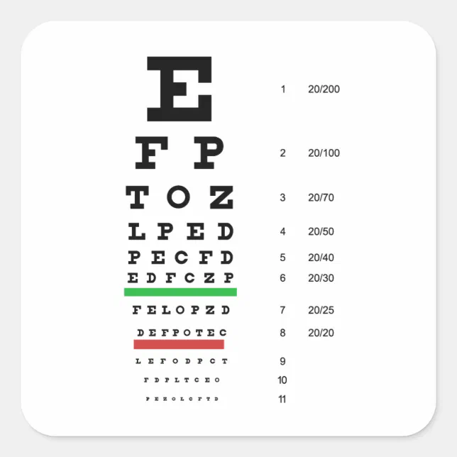 Eye Chart-Themed Optometry Design Square Sticker | Zazzle