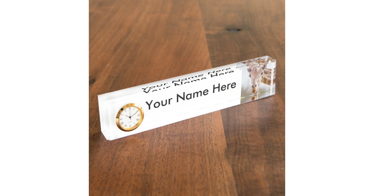 Eye contact with giraffe desk name plate | Zazzle