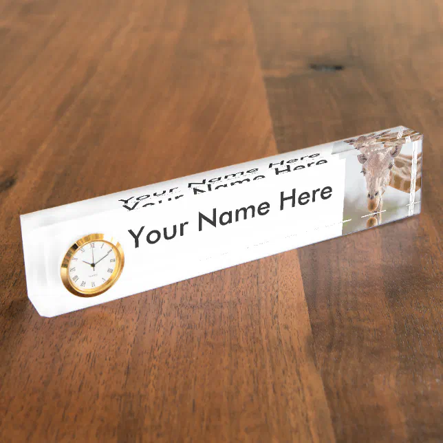 Eye contact with giraffe desk name plate | Zazzle