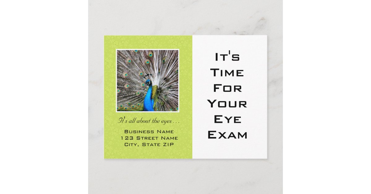Eye Exam Appointment Reminder Peacock Eyes Postcard | Zazzle