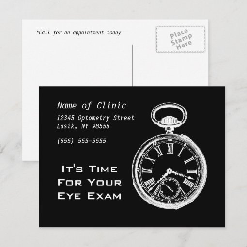 Eye Exam Appointment Reminder Pocket Watch Postcard | Zazzle