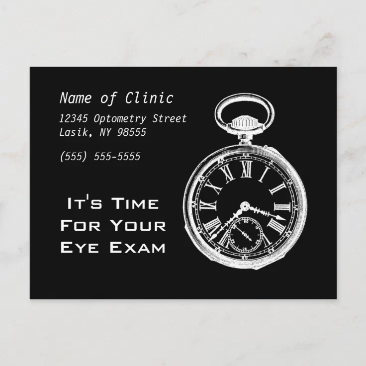 Eye Exam Appointment Reminder Pocket Watch Postcard | Zazzle