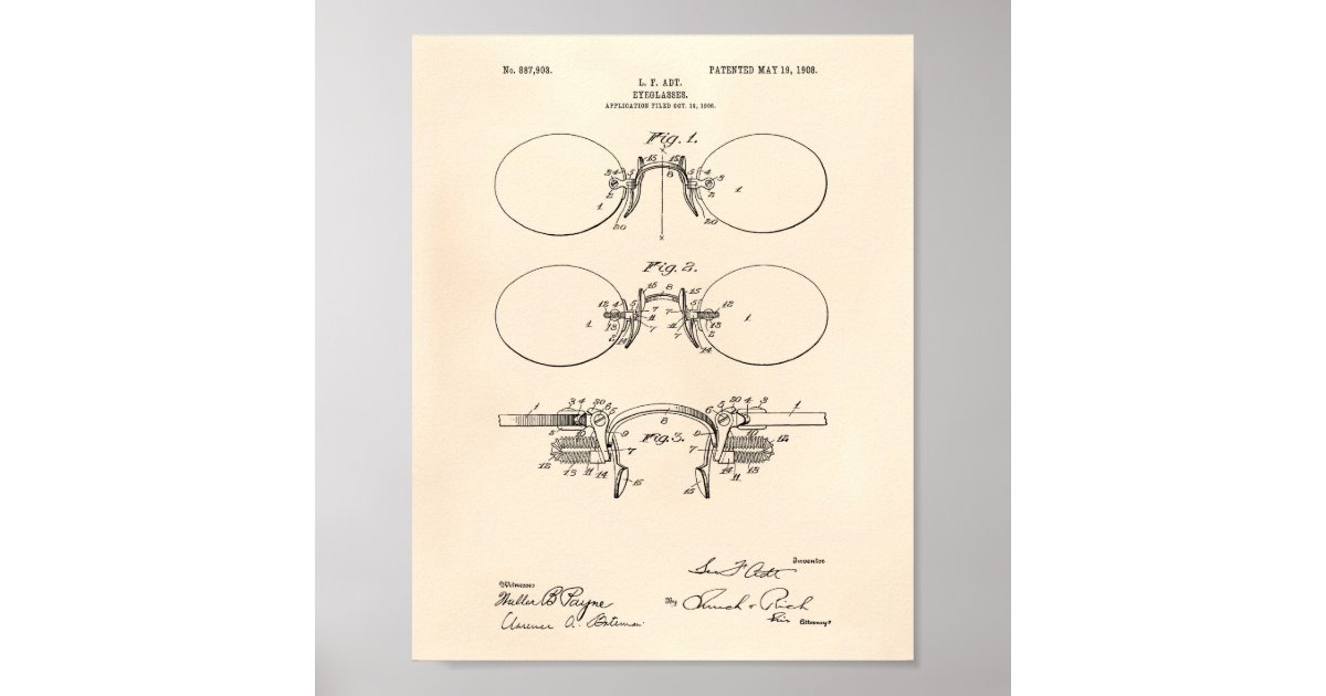 Eye Glass 1908 Patent Art Old Peper Poster | Zazzle