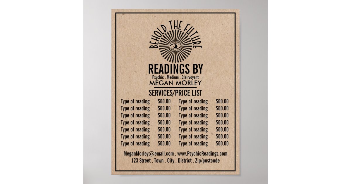 Eye of Providence, Psychic Reading Price List Poster | Zazzle