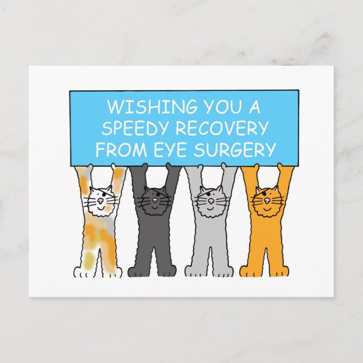 Eye Surgery Speedy Recovery Cartoon Cats Postcard | Zazzle
