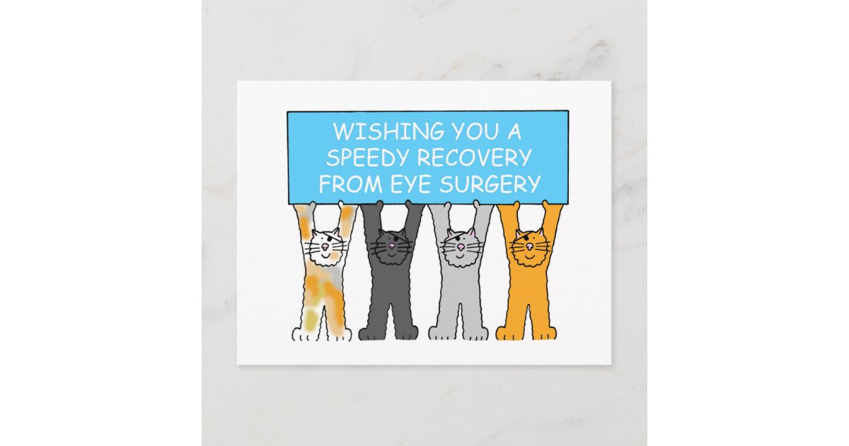 Eye Surgery Speedy Recovery Cartoon Cats Postcard | Zazzle