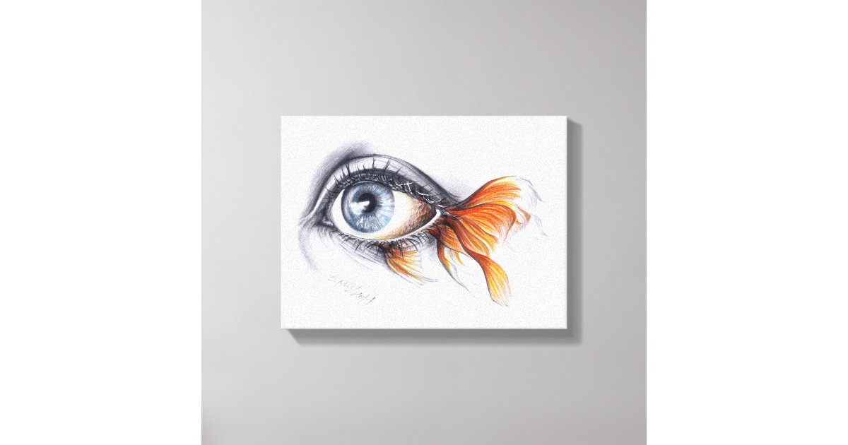 Eye with fish tail Surreal drawing art Canvas Print | Zazzle