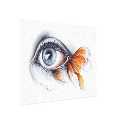 Eye with fish tail Surreal drawing art Canvas Print | Zazzle