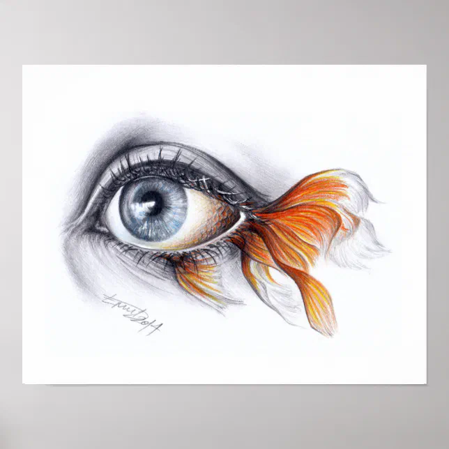 Eye with fish tail Surreal drawing art Poster | Zazzle