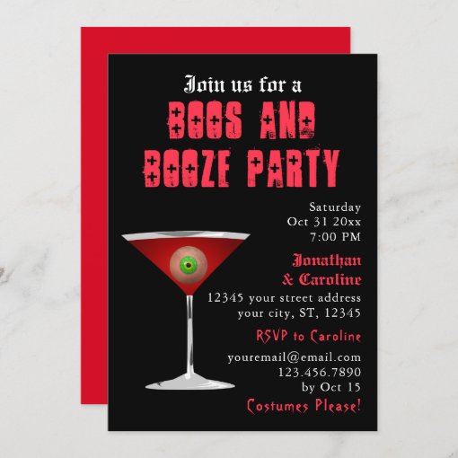 Eyeball Martini Boos Booze Party Invitation | Zazzle