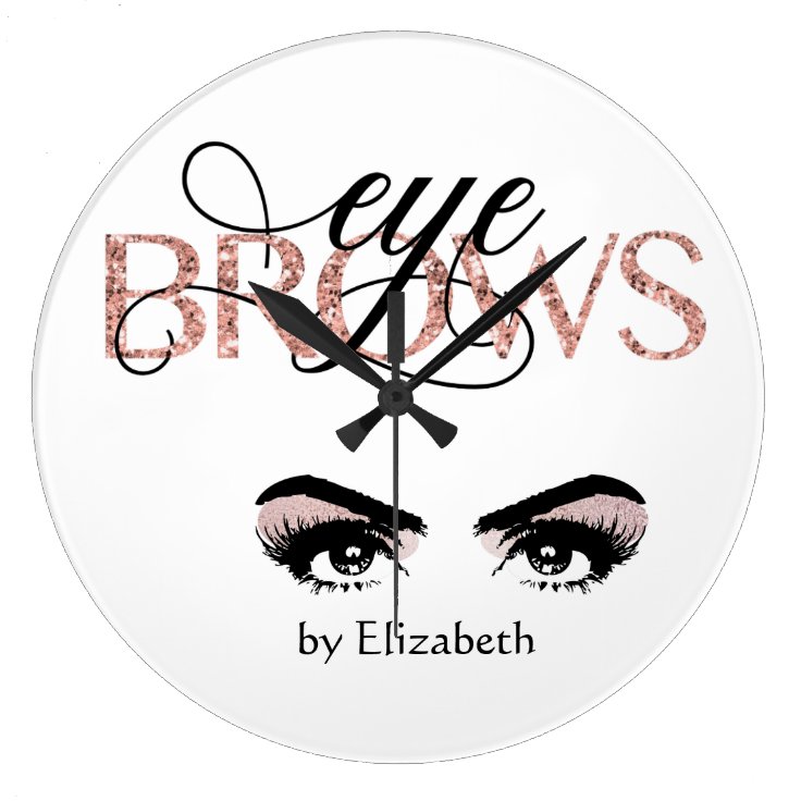 Eyebrow Microblading Tinting Waxing Rose Gold Eyes Large Clock | Zazzle