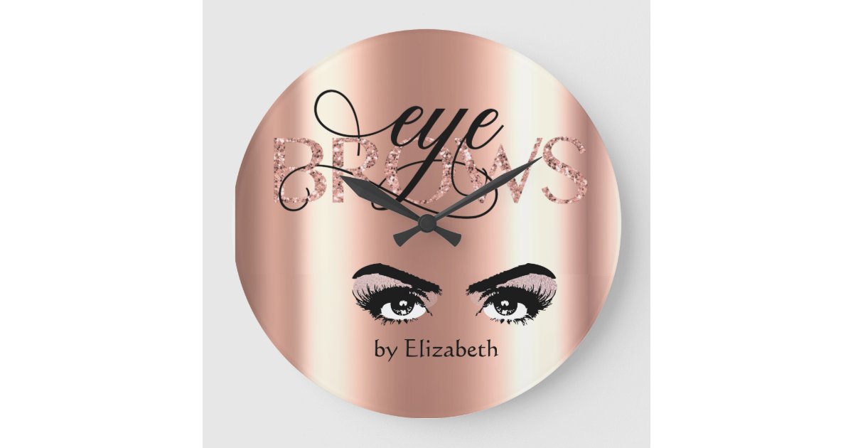 Eyebrow Microblading Tinting Waxing Rose Gold Eyes Large Clock | Zazzle