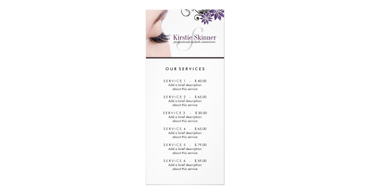 Eyelash and Waxing Service Menu | Zazzle